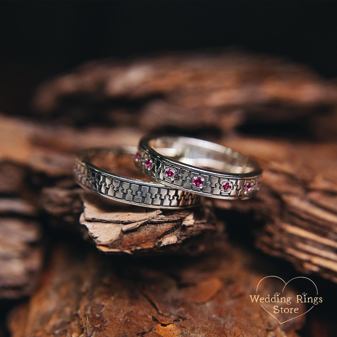 Unique Silver Promise Rings Set Y2k With Red Stones Unique Zipper ...