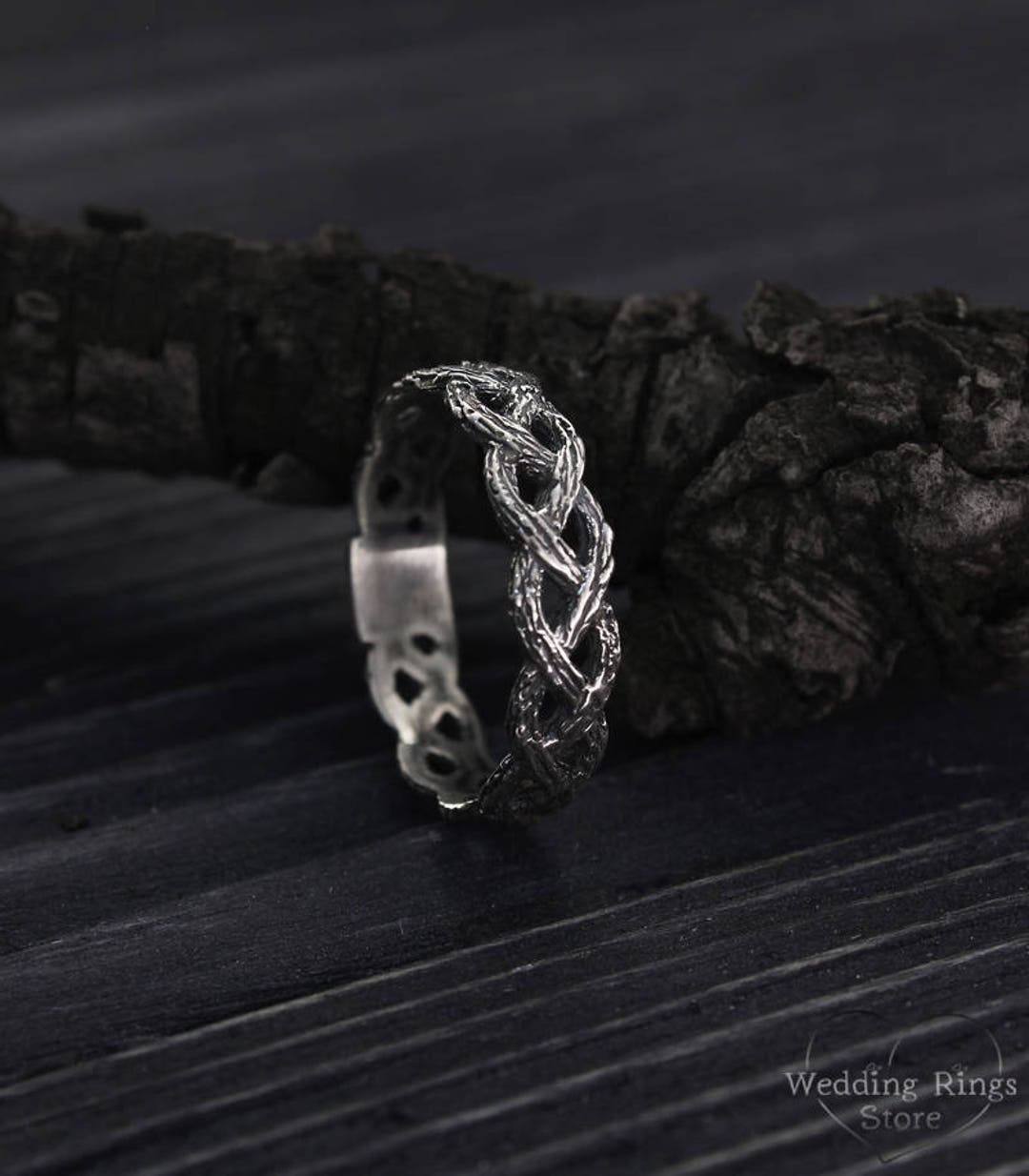 Twist Tree Wedding Band, Silver Nature Ring, Braided Wedding Ring, Band ...
