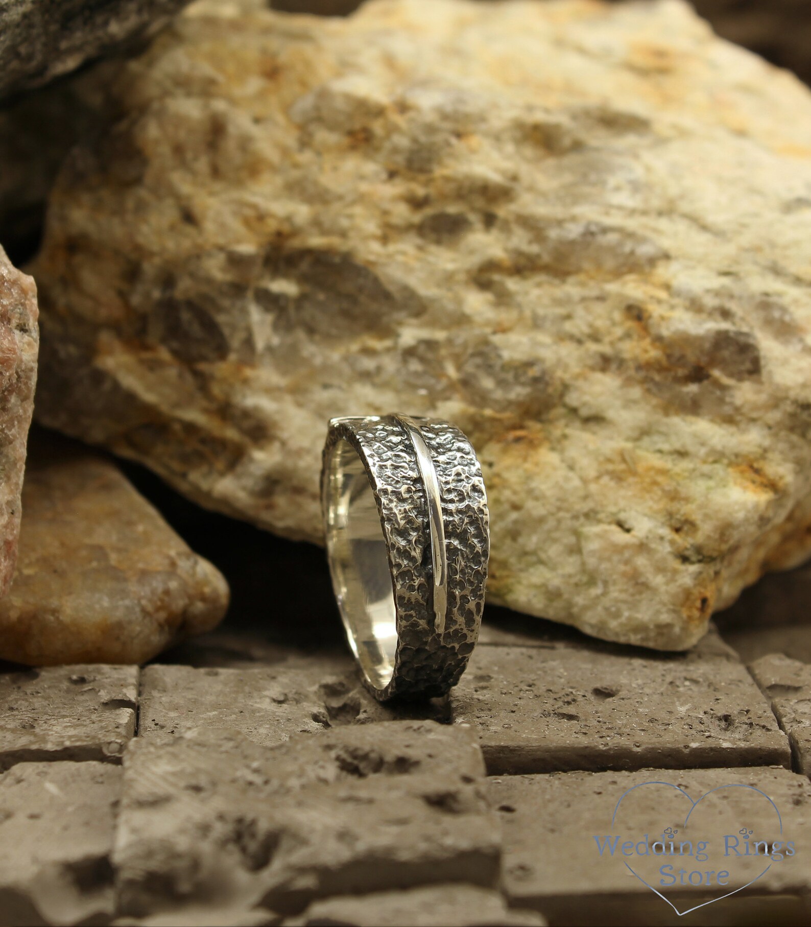 Wide hammered wedding band with cross Cross wedding ring | Etsy