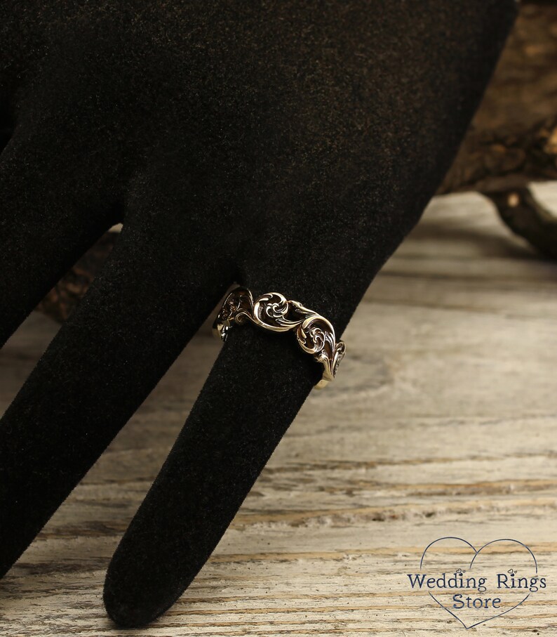 Unique vintage style wedding band Vine wedding ring for her | Etsy