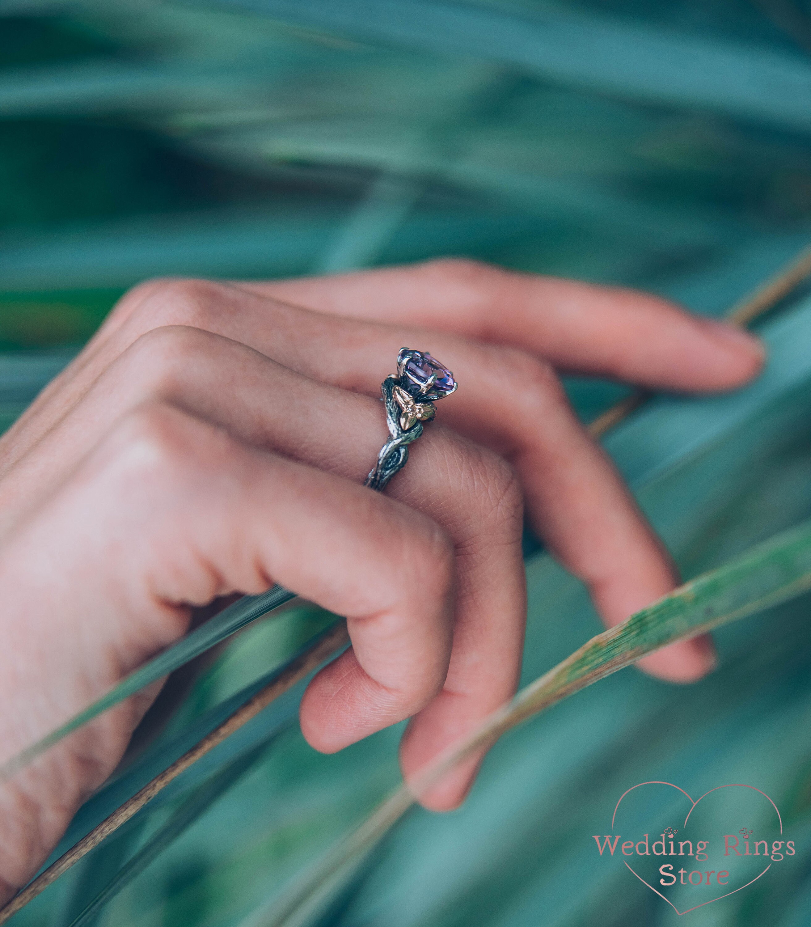 Unusual Twig Engagement Ring With Amethyst Mixed Metals - Etsy