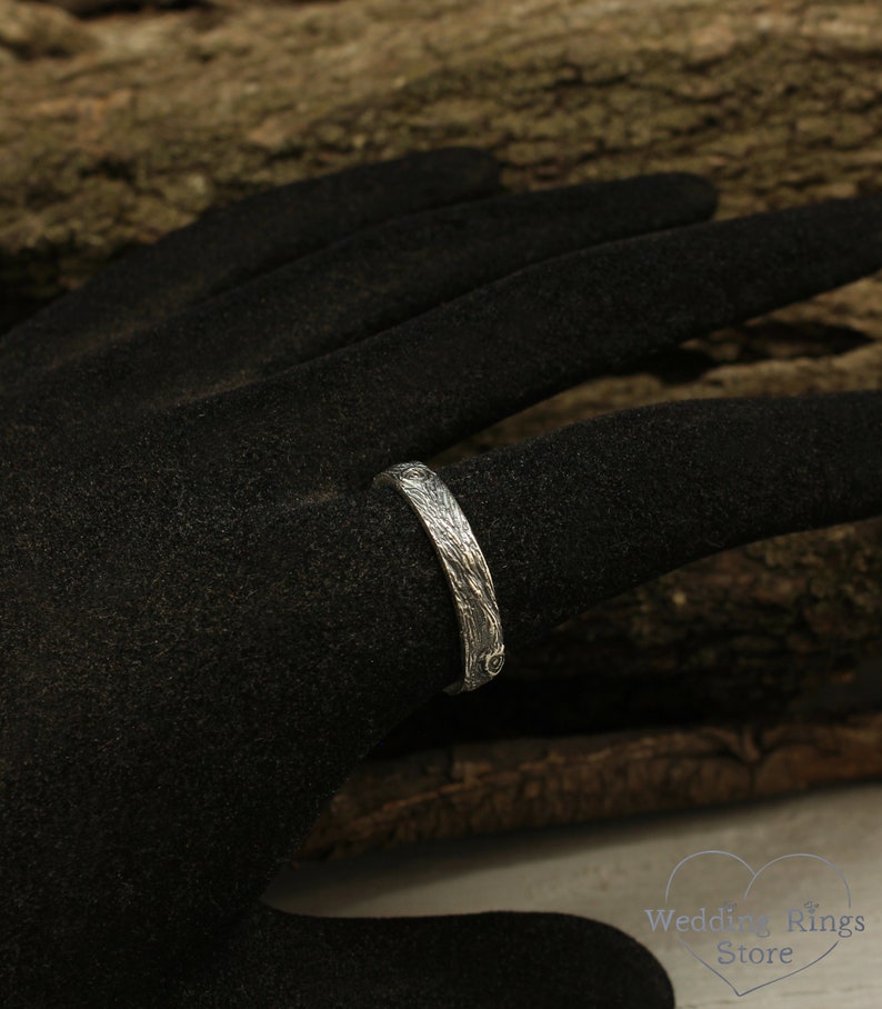 His and Her band set Forest rings set Tree bark bands | Etsy