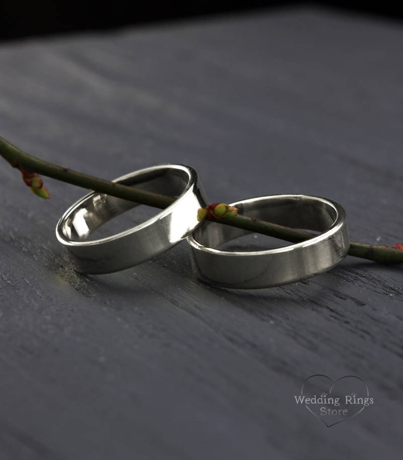 Simple Silver Wedding Ring Set His and Hers Wedding Bands - Etsy