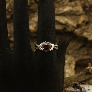 Unique Forest Engagement Ring With Garnet, Leaves on the Branch Ring ...