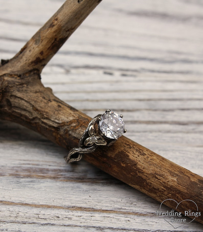 Branch White Gold Engagement Ring With Swarovski and Diamond | Etsy