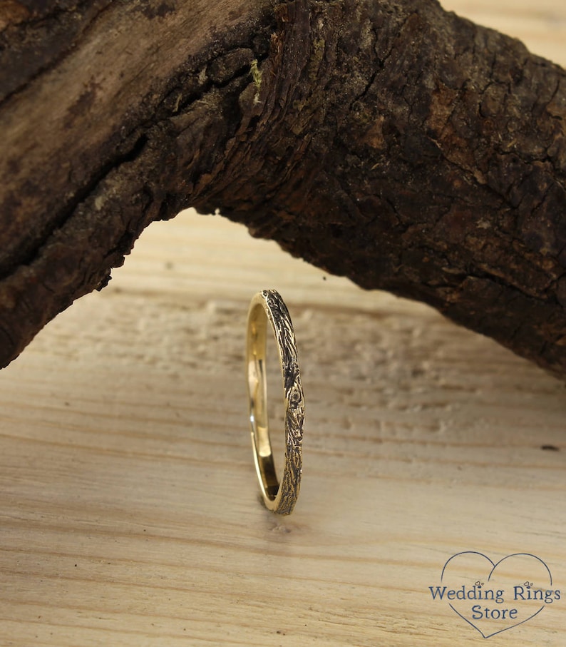 Tree Dainty Wedding Band, Tree Bark Band in Black Finish, Nature ...