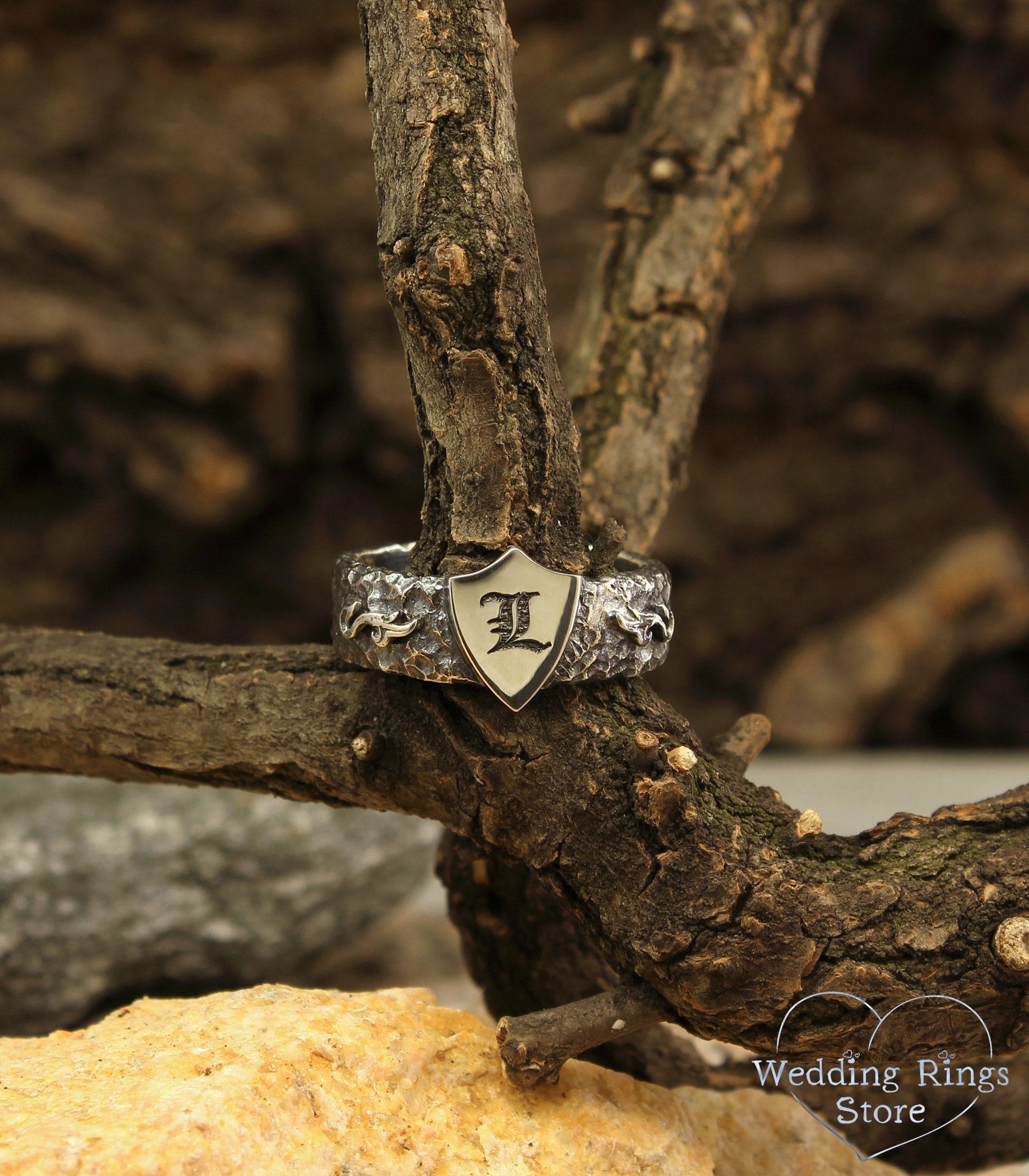 Personalized Shield Men's Ring, Knight Sterling Silver Band, Mens ...