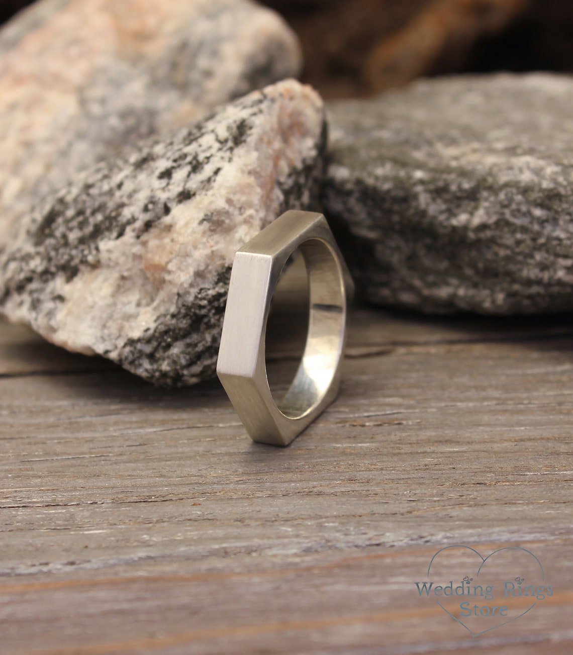 Hexagon Sterling Silver Wedding Ring Men's Hexagon Matte - Etsy
