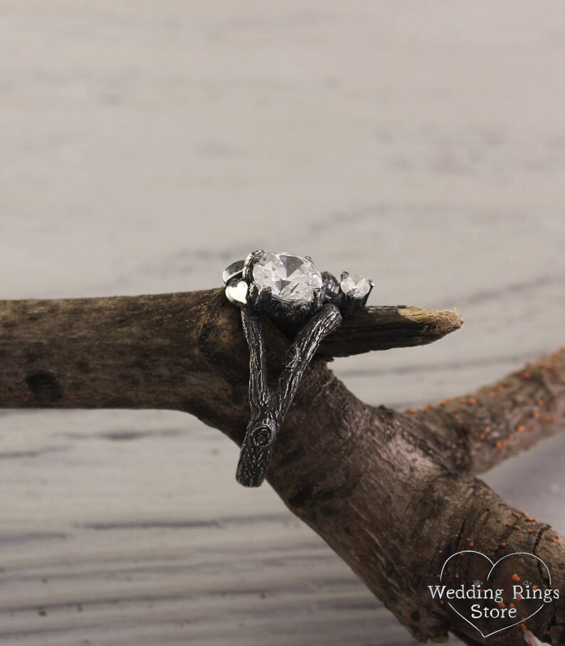 Branch silver engagement ring with leaves Sprig ring | Etsy