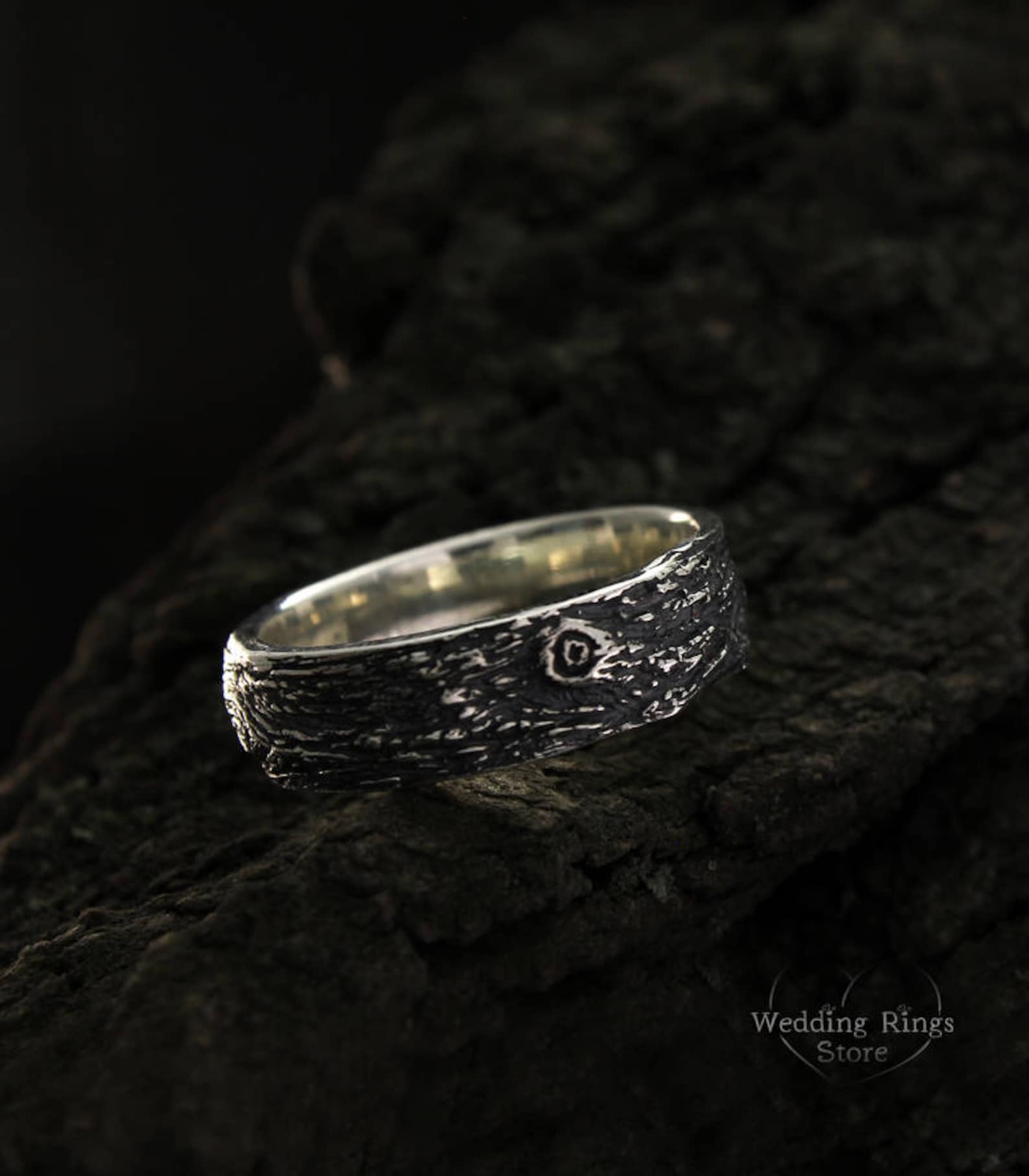 Tree Bark Wedding Band Rustic Wedding Ring Family Tree - Etsy