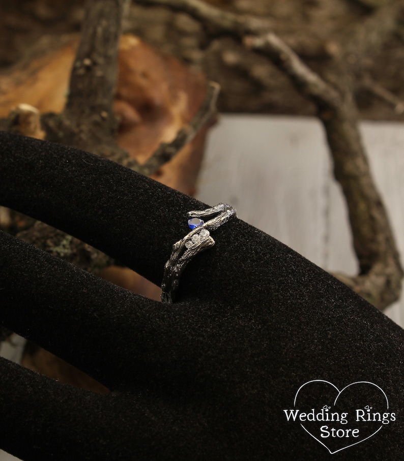 Dainty Double Branch Engagement Ring With Sapphire | Etsy
