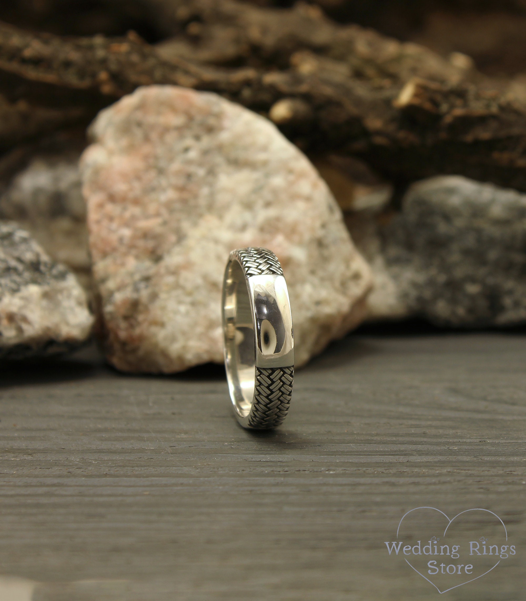 Simple and Knit Wedding Band Braided Sterling Silver Ring - Etsy