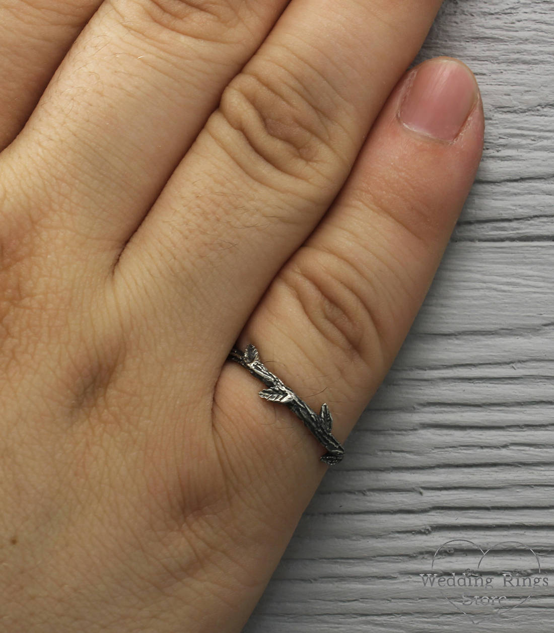 Branch silver band Tree small wedding ring with leaves | Etsy