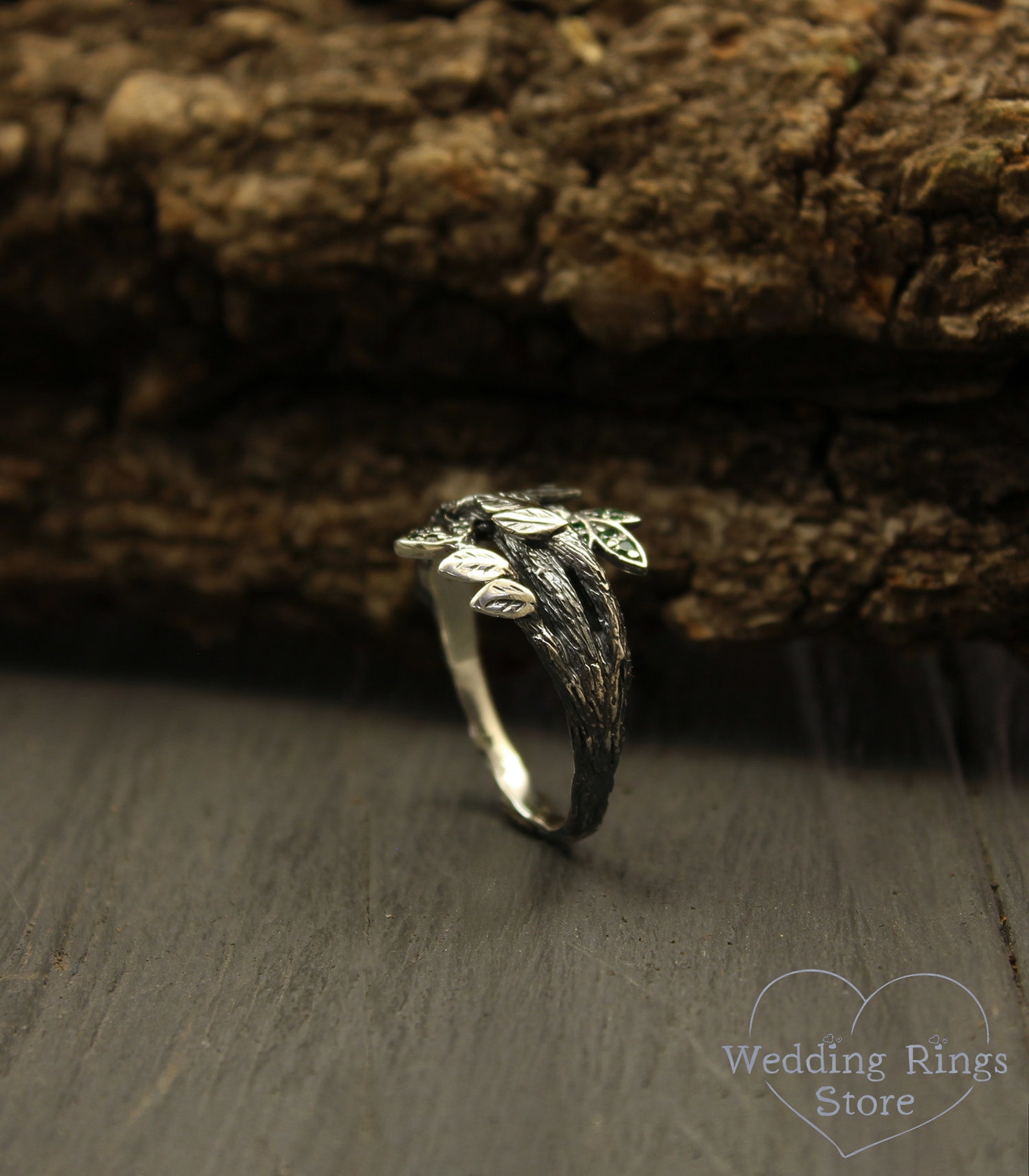 Leaves on the Branch Ring With Emeralds Braided Branches Ring - Etsy