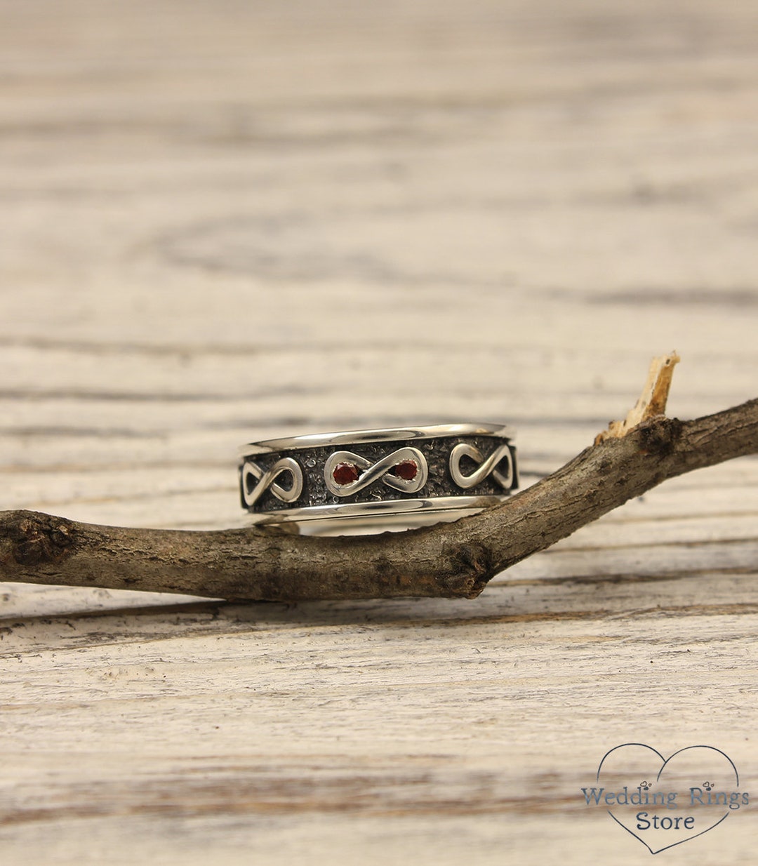 Infinity Silver Wedding Band With Garnet, Unique Infinity Band ...