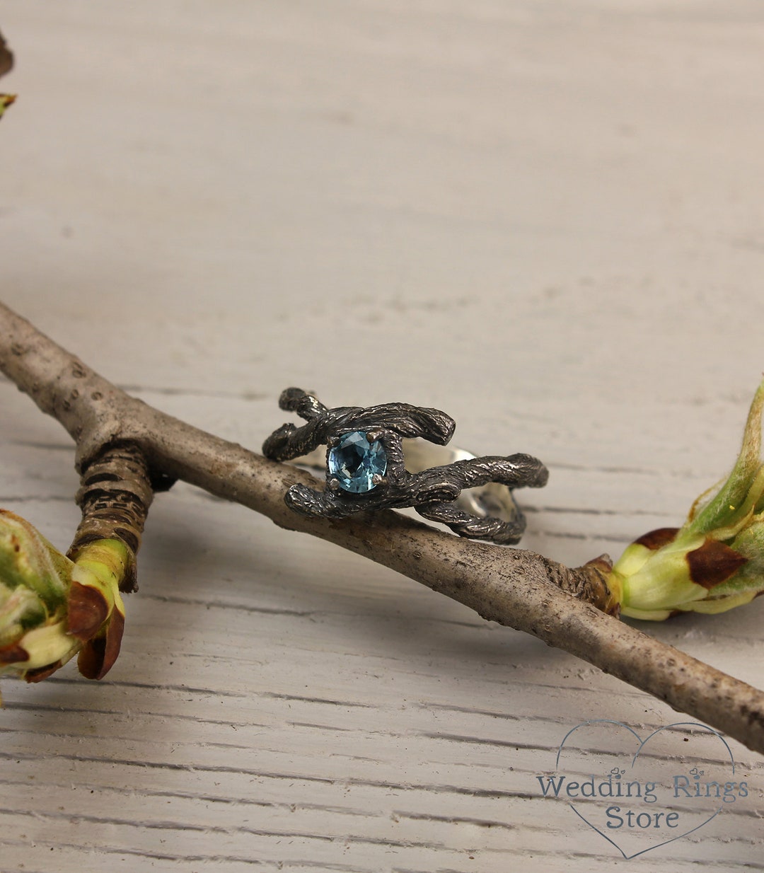 Braided Branch White Gold Ring With Topaz, Branch Engagement Ring ...