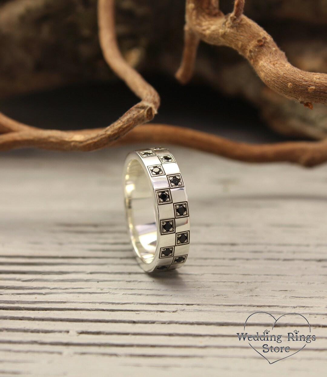 Classy Multi Stone Checkered Ring Band, 925 Sterling Silver Ring in ...