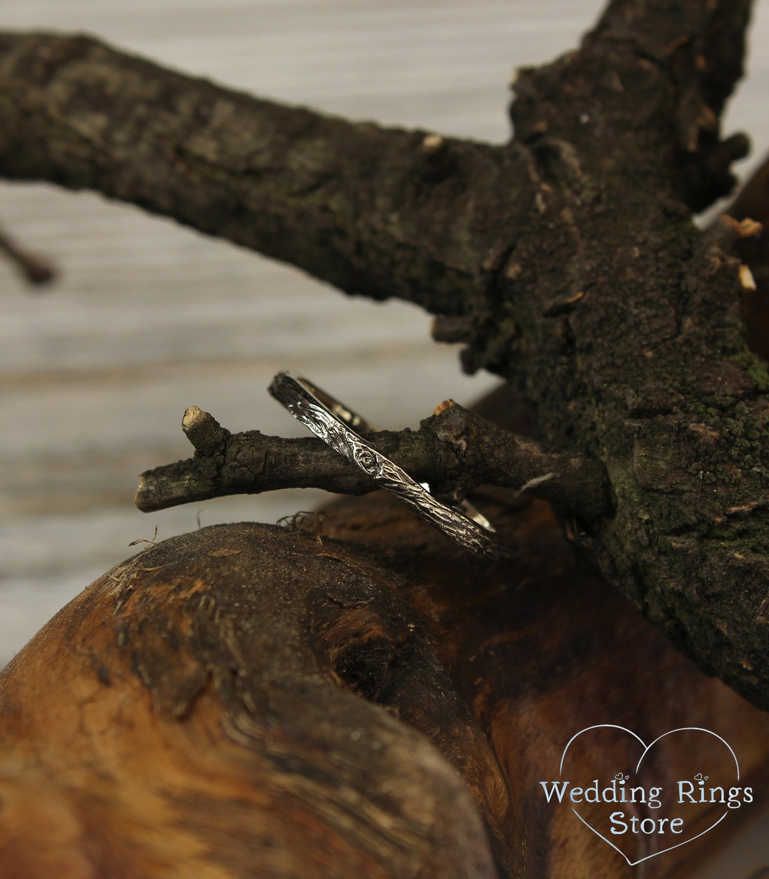 Tree Dainty Wedding Band, Tree Bark Wedding Ring, Tree Tiny Ring, Small ...