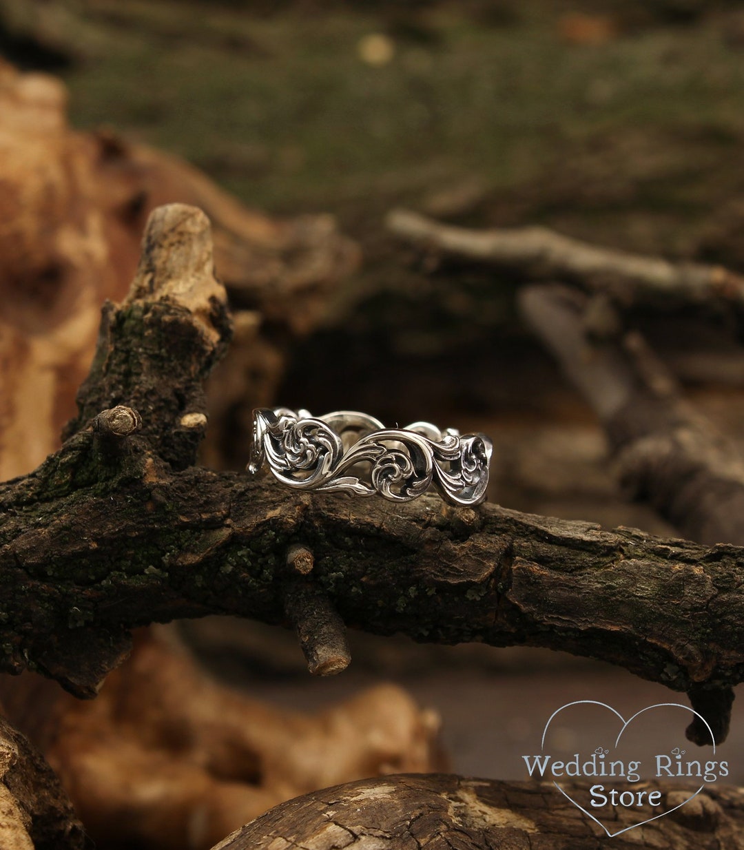 Women's Vintage Style Vine Wedding Band, Vine Wedding Band, Nature ...