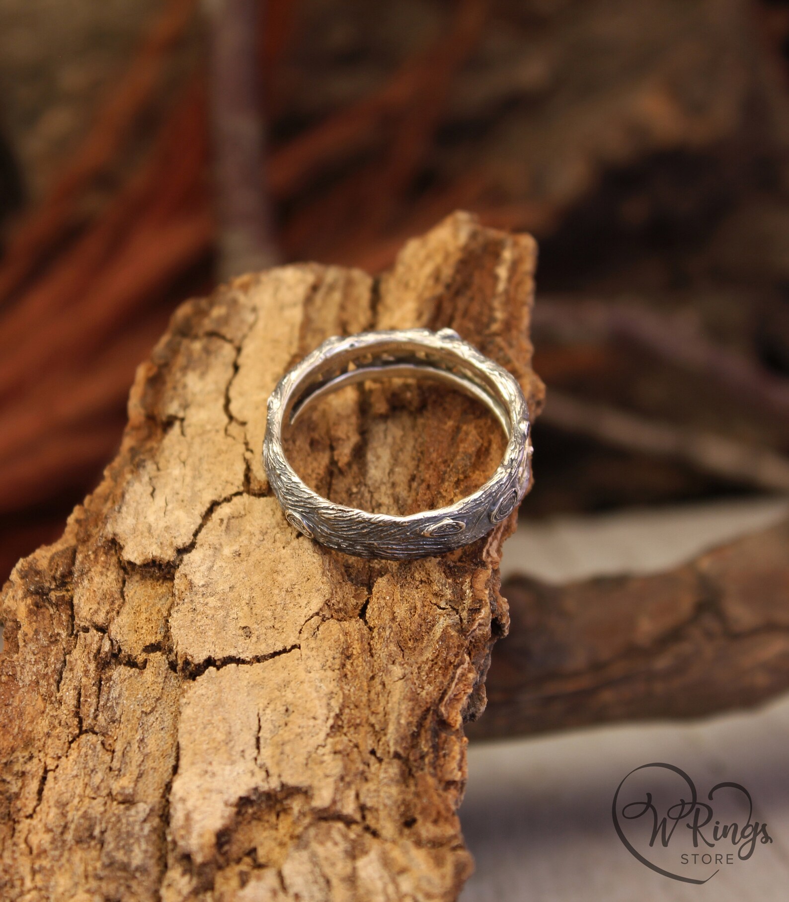 Vintage Style Gold Vine and Silver Tree Bark Wedding Band, Mixed Metals ...