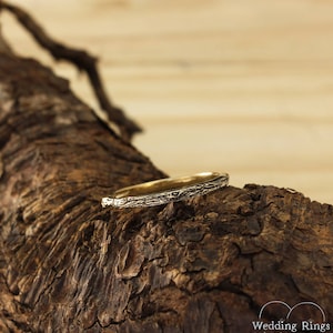 Tree Dainty Wedding Band, Tree Bark Band in Black Finish, Nature ...