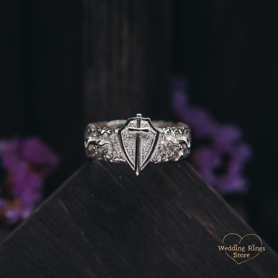Solid Silver Sword Ring - Medieval Warrior Ring for Him - Hammered ...