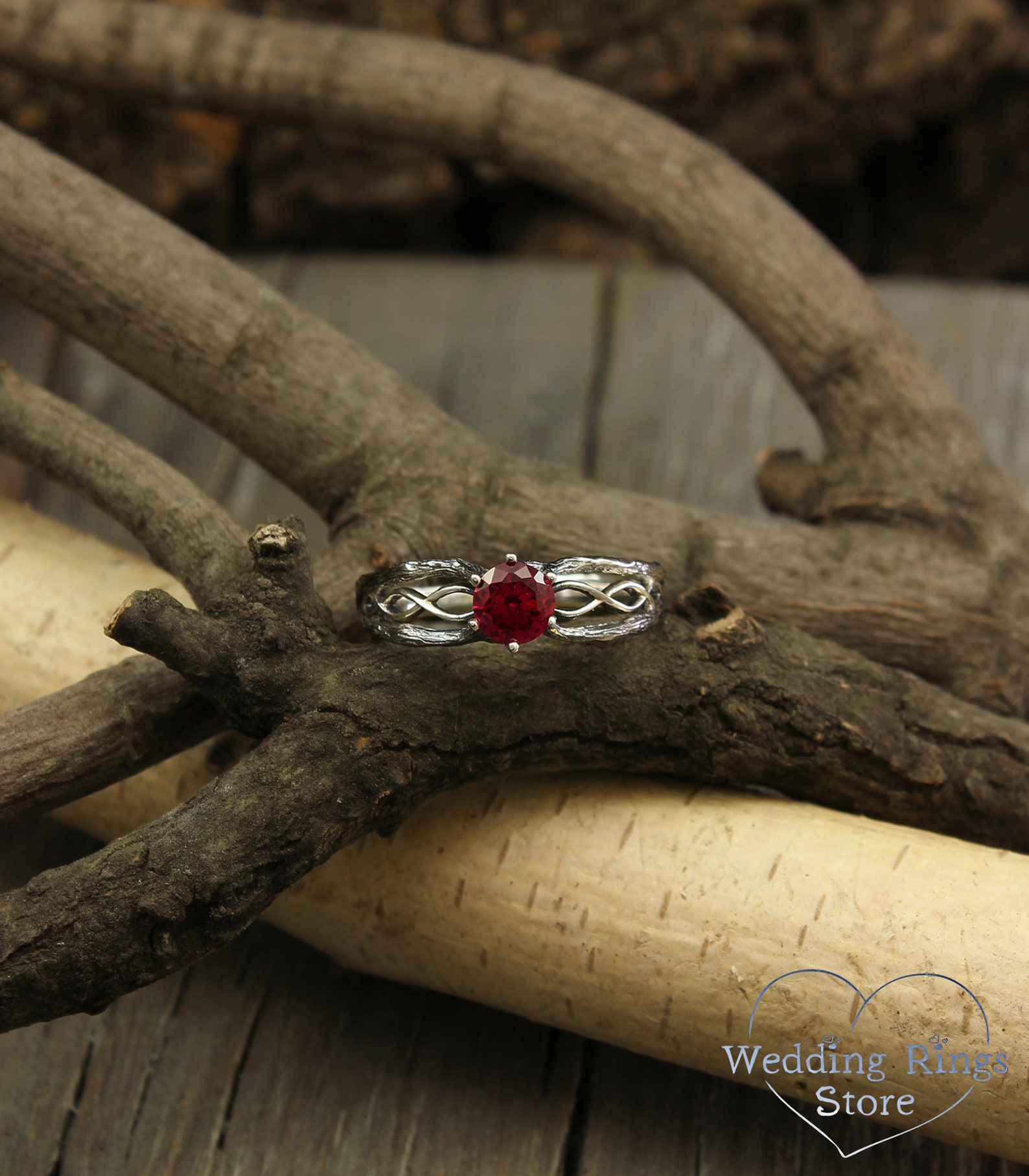 Infinity Branch Engagement Ring With Ruby Dainty Twig - Etsy
