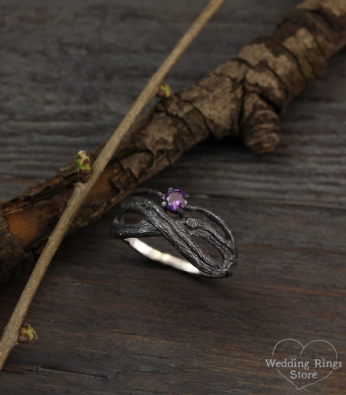 Twisted branch ring with amethyst Branch infinity engagement | Etsy