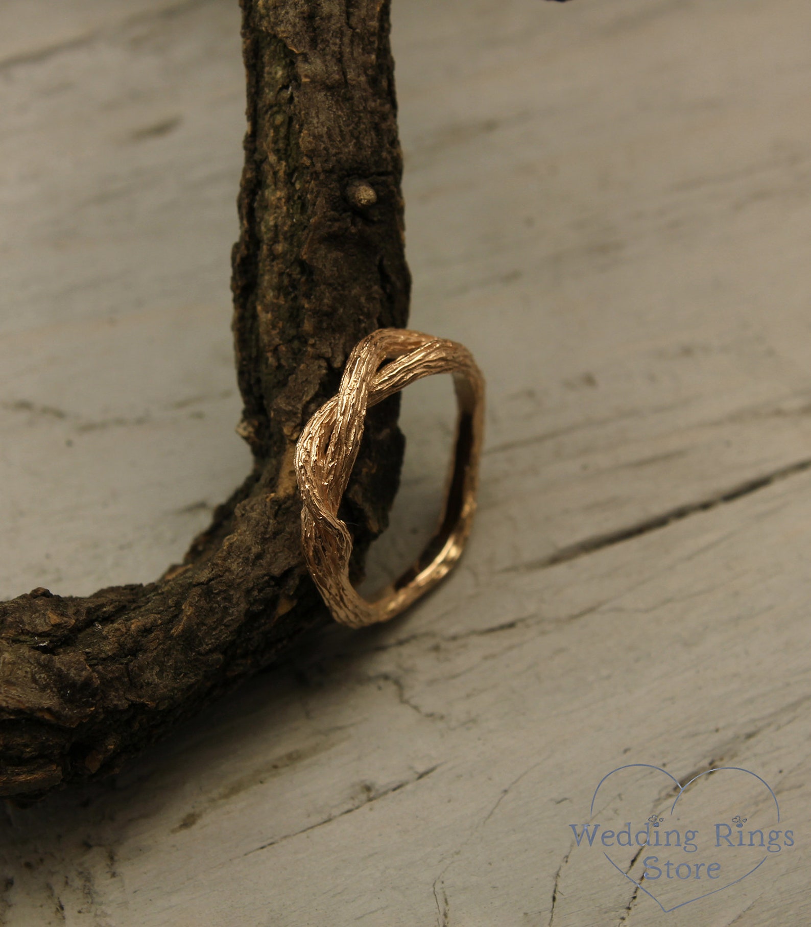 Braided Branch Wedding Band, Tree Wedding Band in Rose Gold, Tree Bark ...