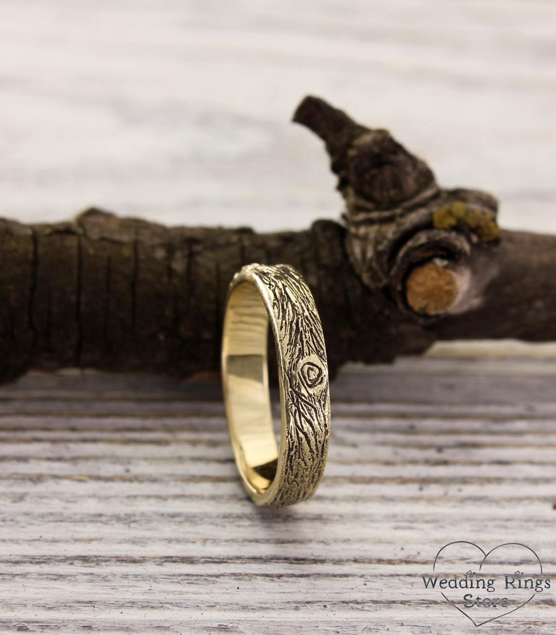 Tree Bark Ring, Tree Gold Wedding Band, Bark Wedding Band, Wild Nature ...