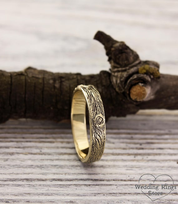 Tree Bark Ring Tree Gold Wedding Band Bark Wedding Band | Etsy