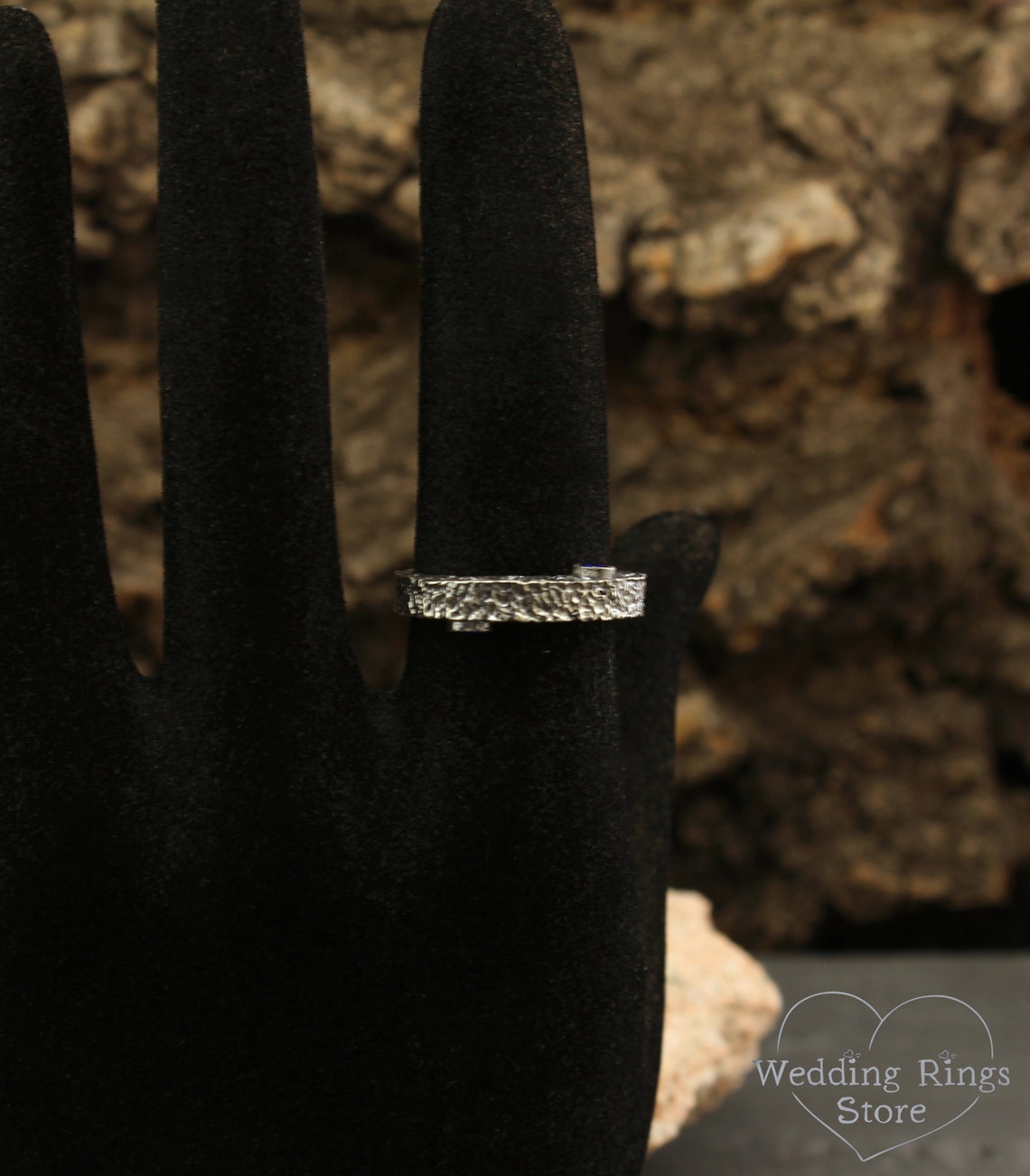 Unique lava ring with sapphire Sterling silver hammered ring | Etsy