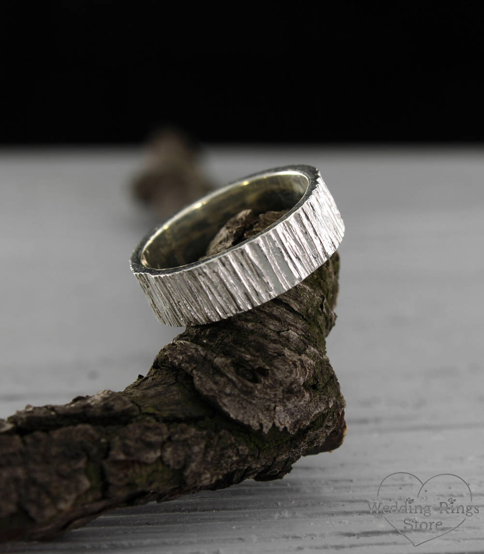 Mens Rustic Ring Tree Silver Ring Wood Bark Band Rustic | Etsy