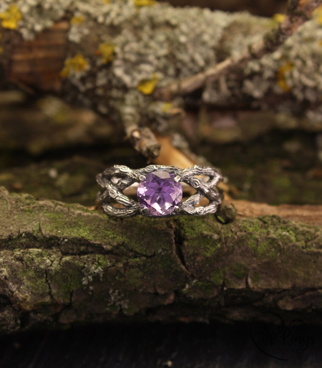 Silver Braided Twig Engagement Ring With Amethyst, Womens Infinity ...