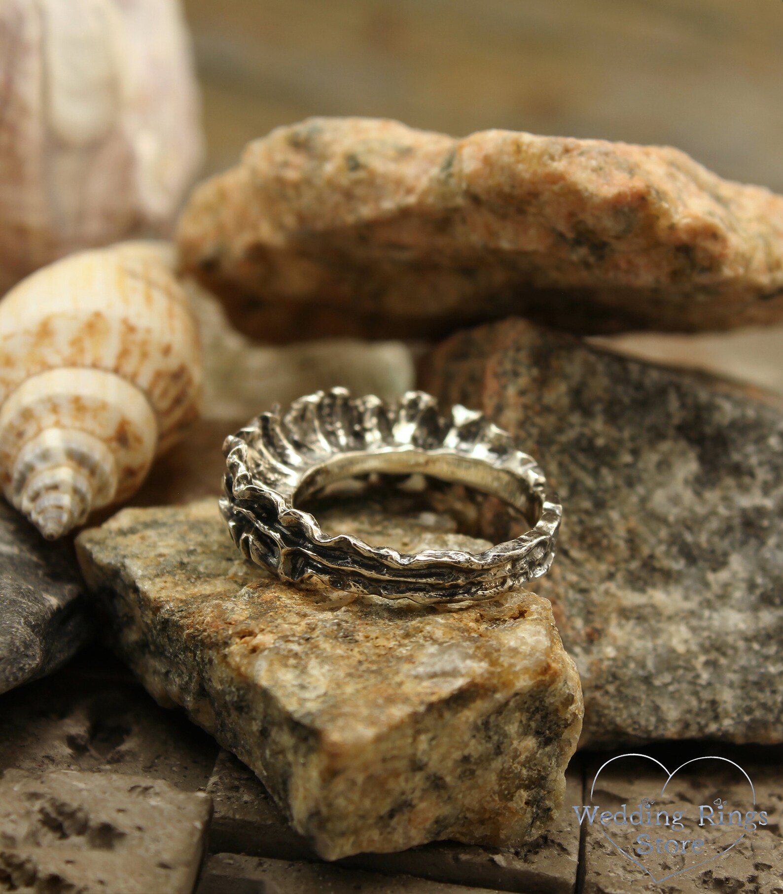 Algae Ring, Sea Ring With Emeralds, Ocean Ring, Sterling Silver Ring ...