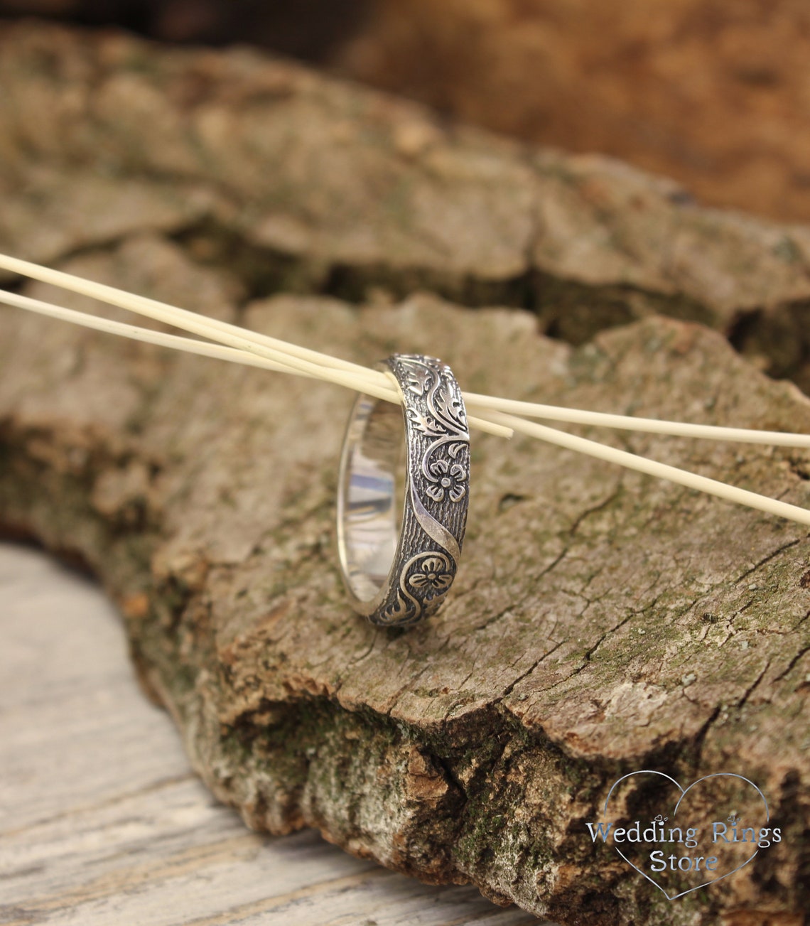 Plant Silver Ring With Flowers and Leaves, Nature Inspired Wedding Ring ...