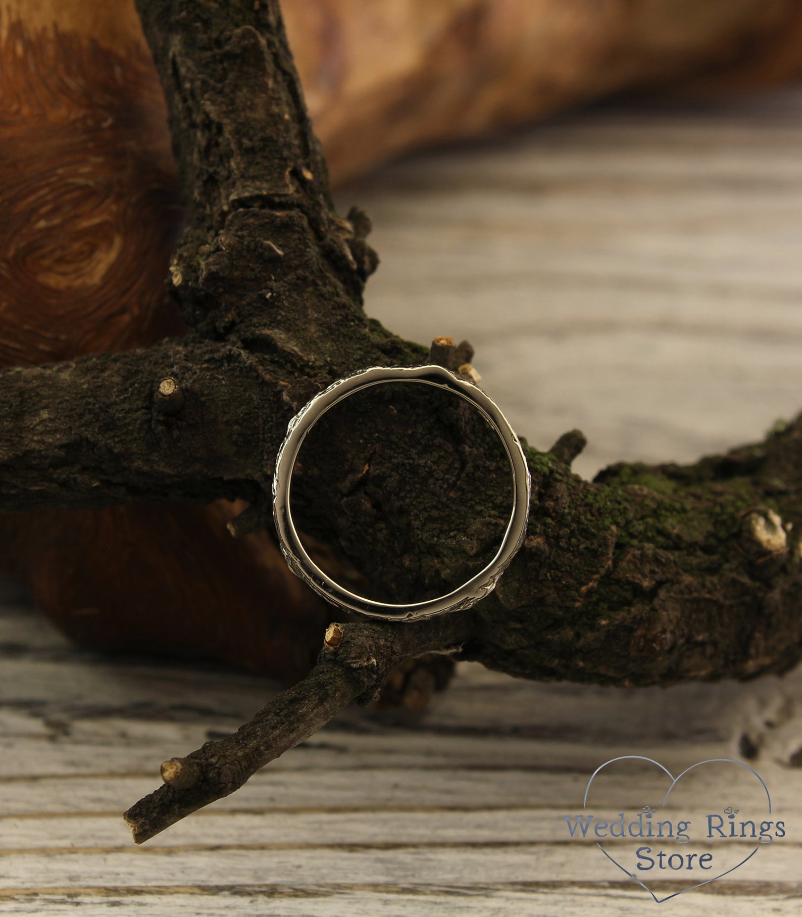 Tree Dainty Wedding Band, Tree Bark Wedding Ring, Tree Tiny Ring, Small ...