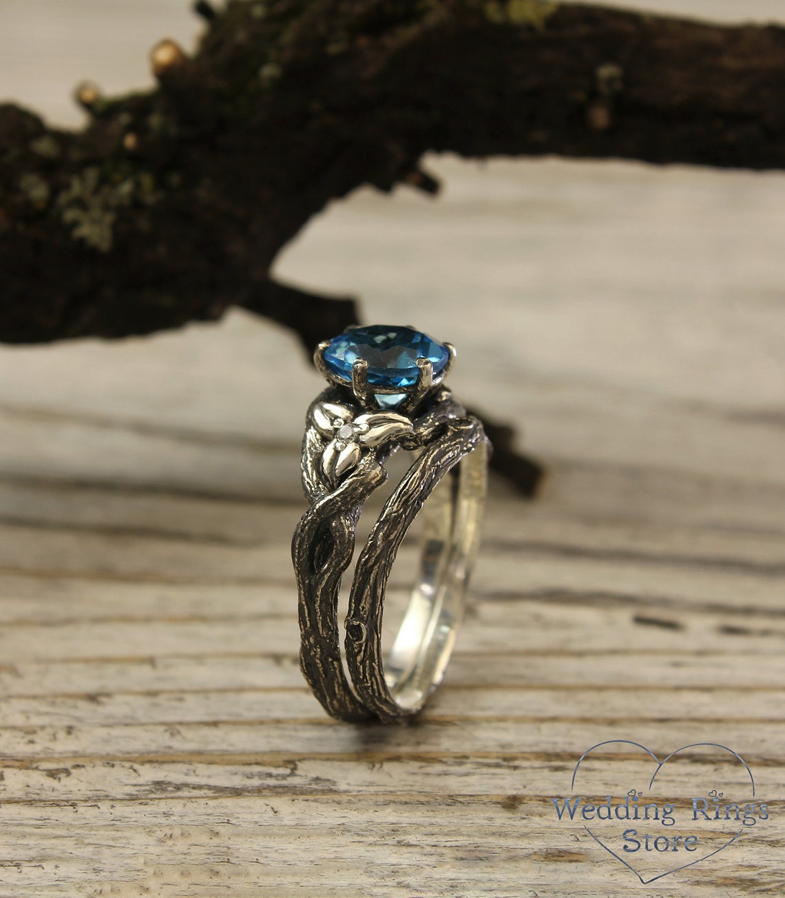 Unique Branch Engagement Ring Set With Topaz Twig Engagement - Etsy
