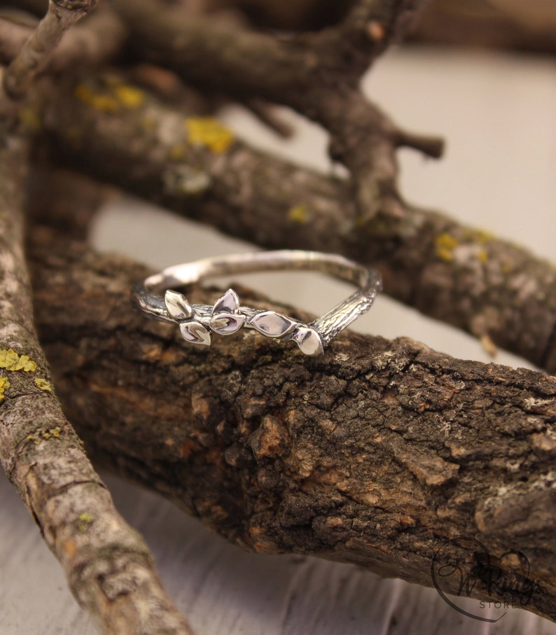 Tiny Leaves on the Branch Silver Ring Delicate Chevron Cring - Etsy
