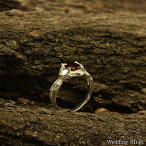 Unique Forest Engagement Ring With Garnet, Leaves on the Branch Ring ...
