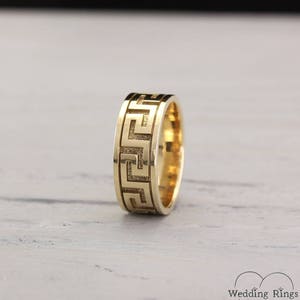 Greek Wedding Band in 14k Yellow Gold, 7mm Greek Wedding Band, Antique ...