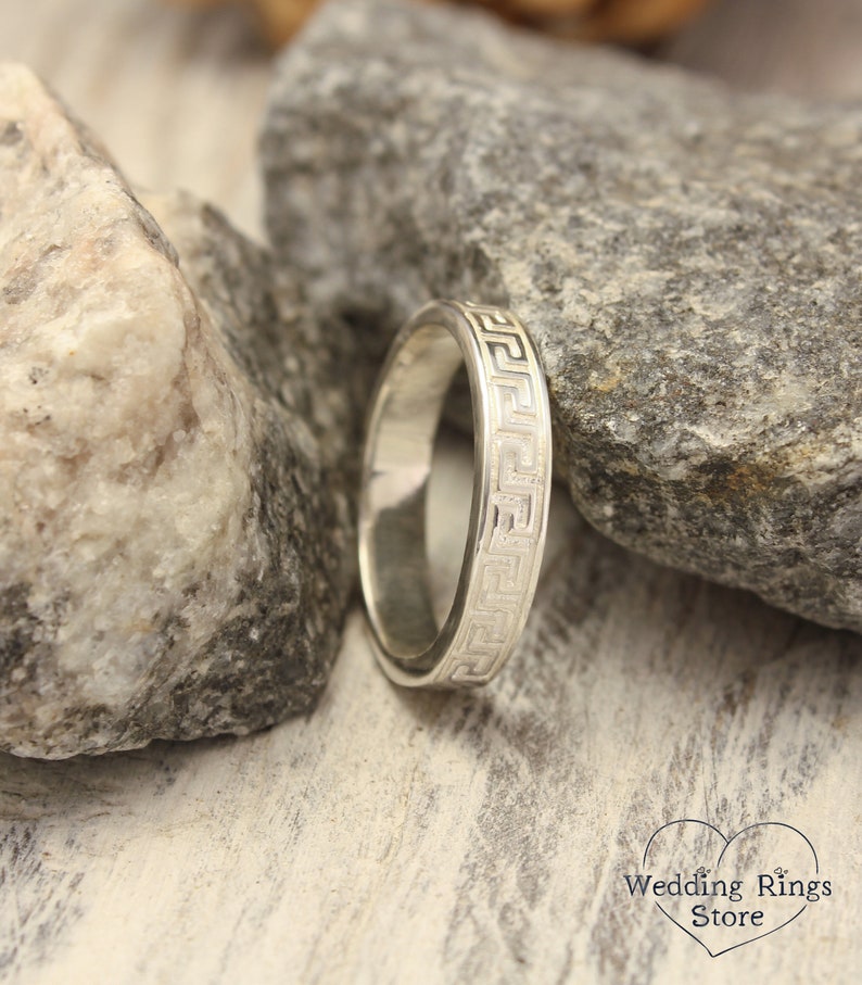 Shiny Greek Ring in Solid Silver, Spiral Meander Greek Key Ring ...