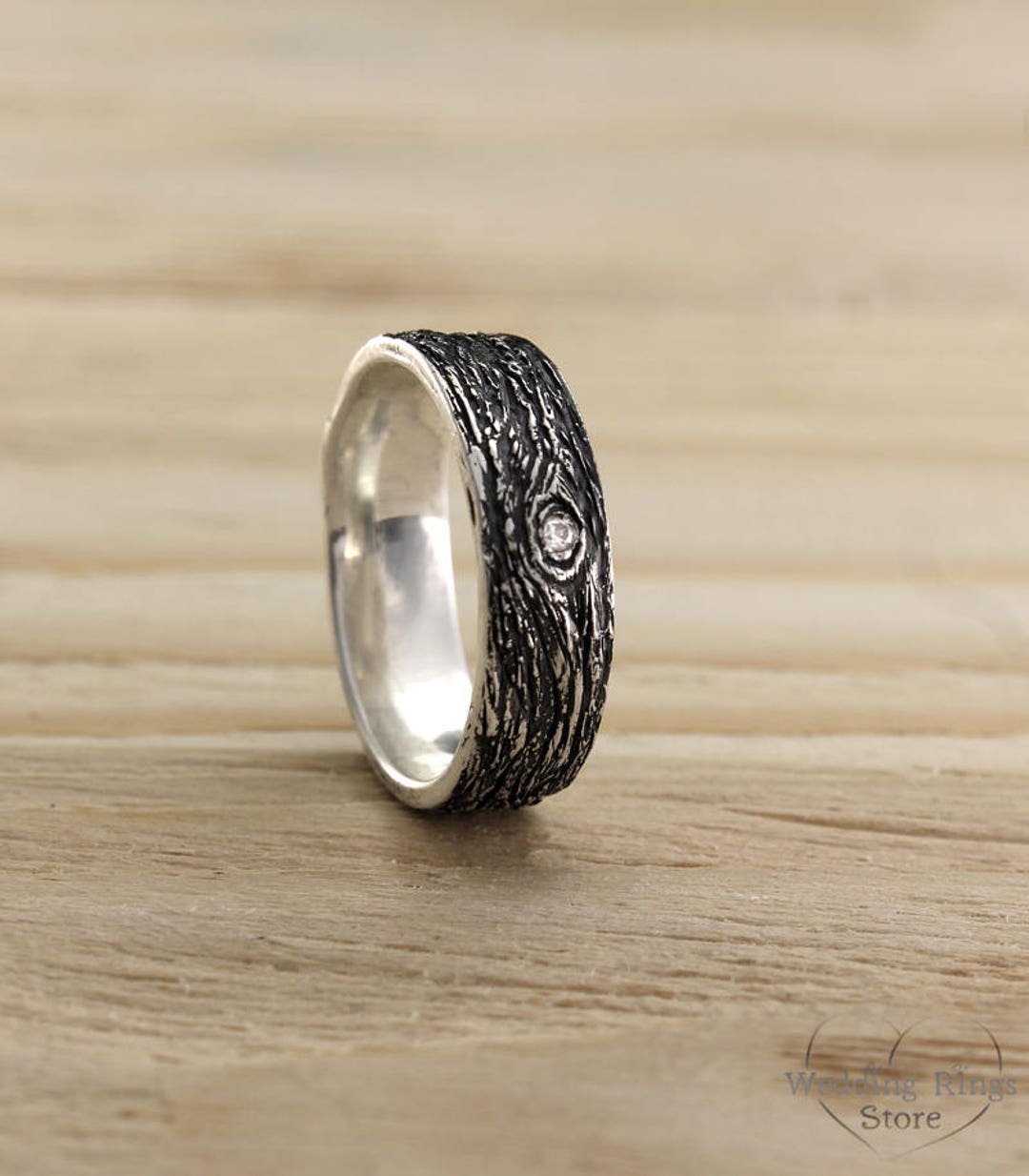 Tree Bark Diamond Wedding Band, Diamond Ring, Family Tree Silver Ring ...