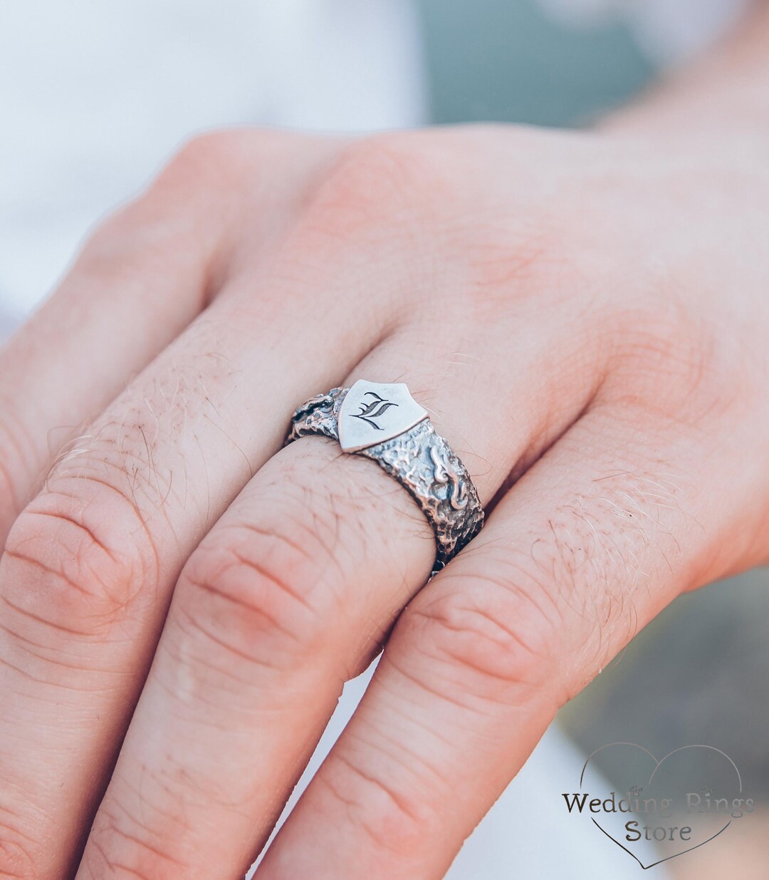 Personalized Shield Men's Ring, Knight Sterling Silver Band, Mens ...