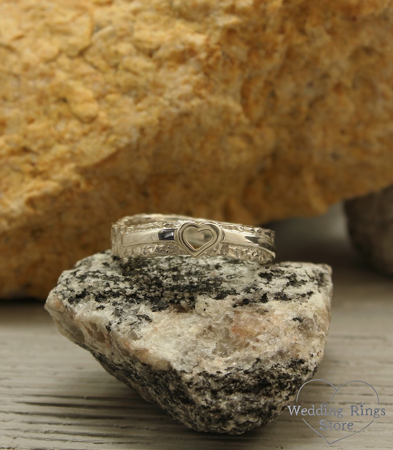 Unique heart engagement ring Wavy mens womens silver ring | Etsy