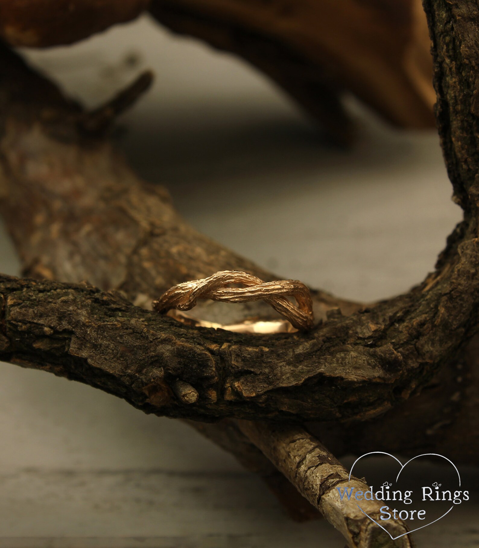 Braided branch wedding band Tree wedding band in rose gold | Etsy