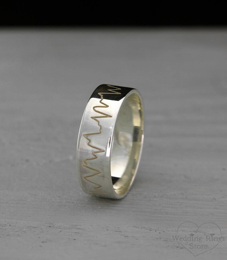 Personalized Heartbeat Ring Pulse Wedding Band Silver | Etsy