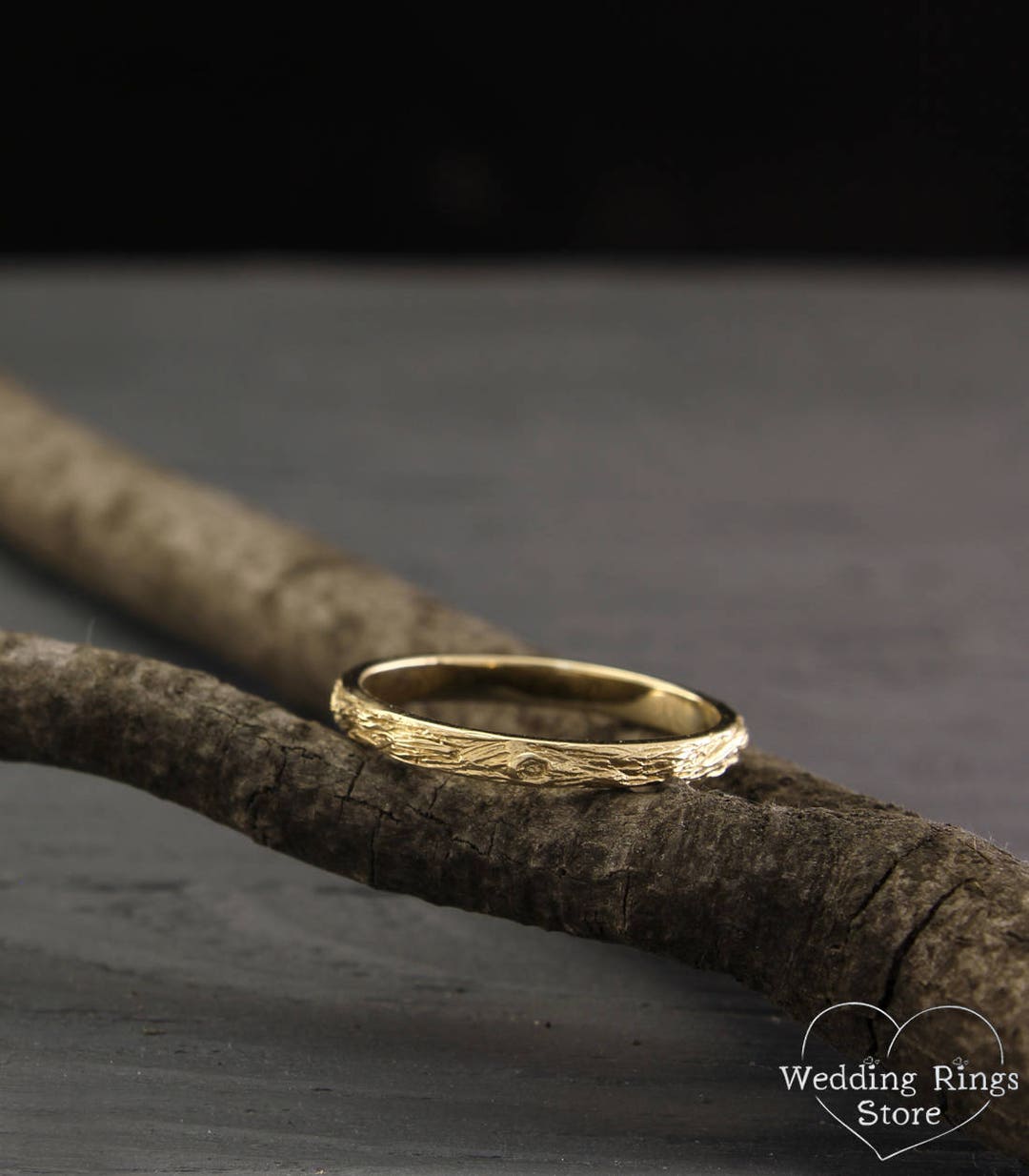 Tree Bark Dainty Wedding Band, Nature Inspired Wedding Band, Womens ...