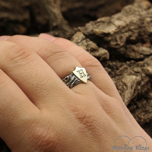 Unique men's initial ring with shield Engraving wedding | Etsy