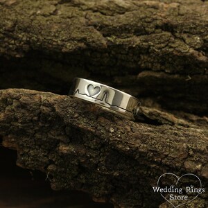 Heartbeat Wedding Ring Men - Sterling Silver Heart Ring Band - Pulse ...